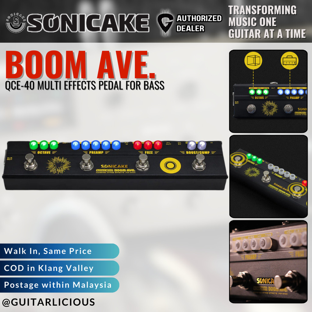 Sonicake QCE-40 Boom Ave. Brasil Bass Preamp DI Box Multi Effects Compressor Boost Fuzz Octave ...