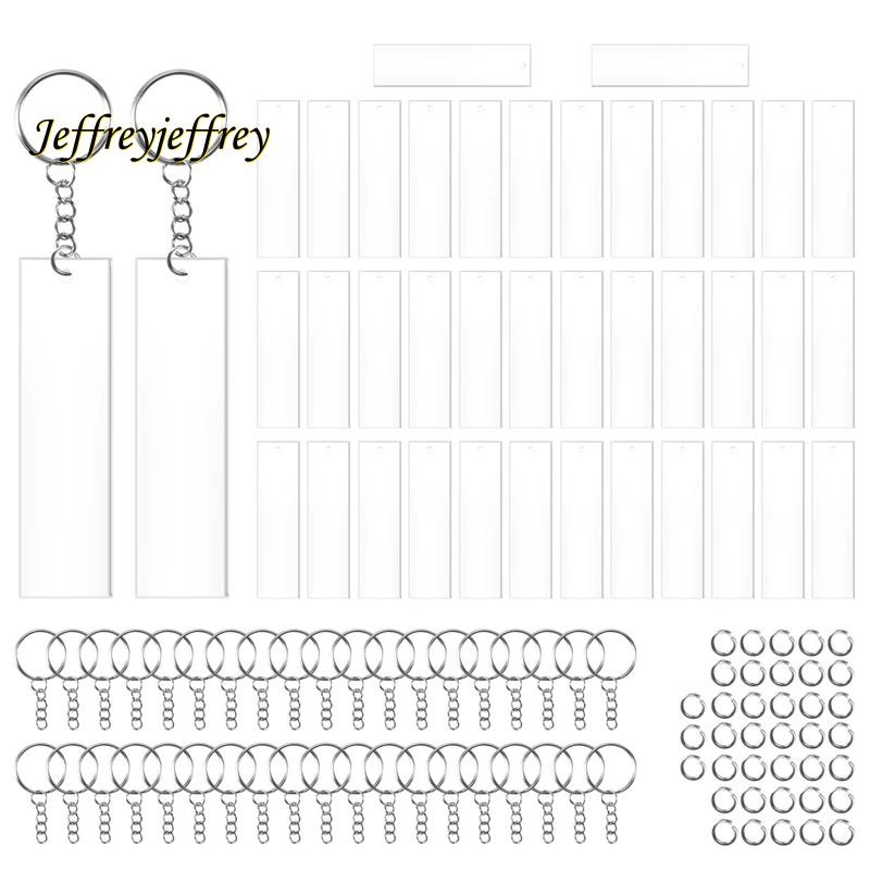 120 Pieces Rectangle Acrylic Key Chain Blank Transparent Acrylic ...