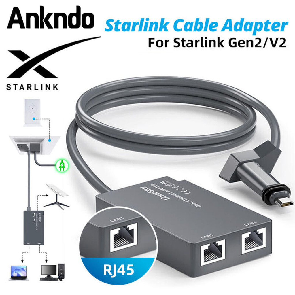 Dual RJ45 Port Starlink Ethernet Adapter for Starlink Standard Actuated ...
