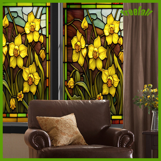 freefall Windows Film Colorful Flower Grass Stained Glass Window ...