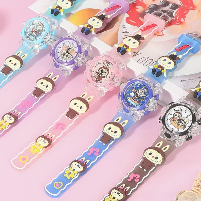 Labubu Cartoon Kids Quartz Watch Light Watches Candy Colored Silicone ...