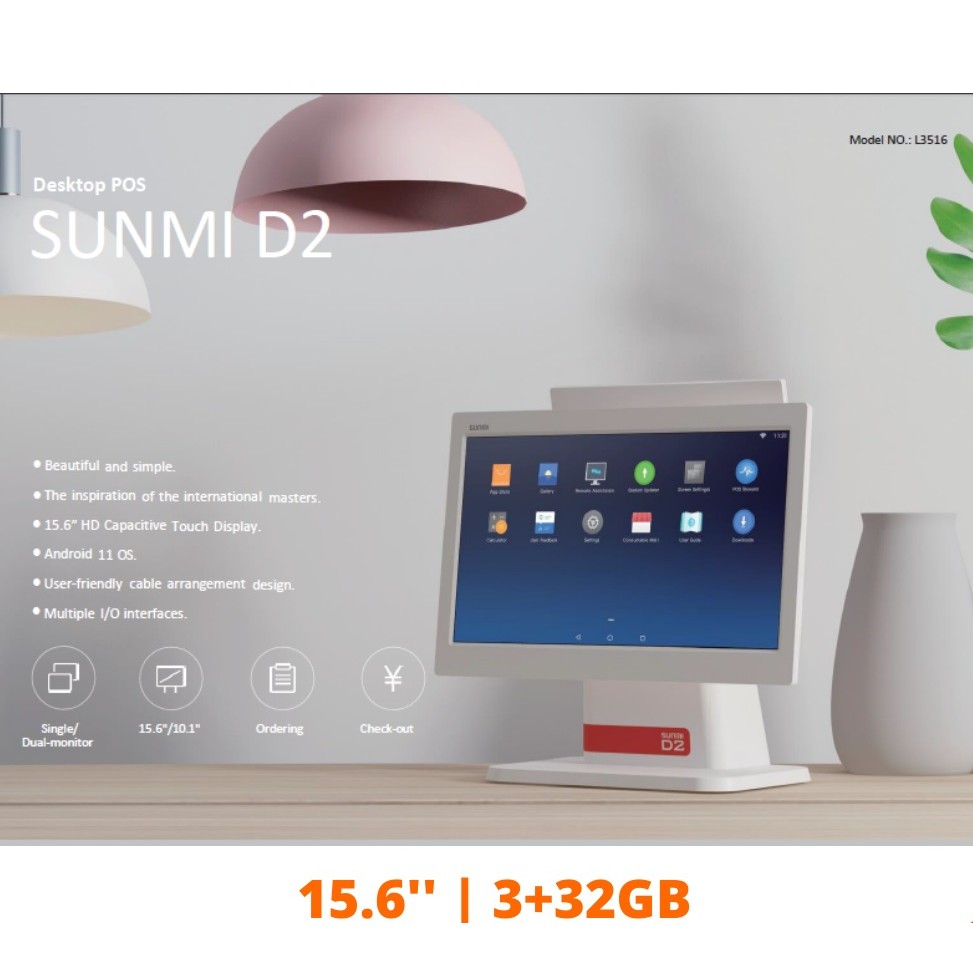 Sunmi D2 15.6" Touchscreen POS Android Terminal + 10.1" Second Display 3+32GB | Shopee Malaysia