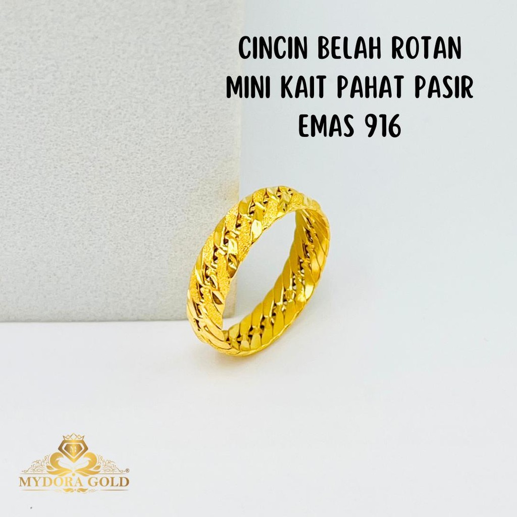 MYDORA Cincin Belah Rotan Mini Kait Pahat Pasir | EMAS 916/22K | Shopee ...