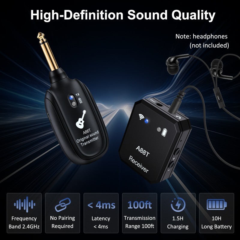 A88T Guitar Wireless System Rechargeable Digital Guitar Transmitter ...