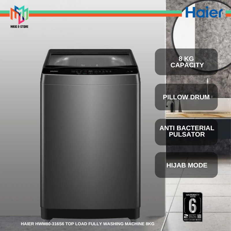 Haier HWM80-316S6 Top Load Fully Washing Machine 8kg Anti-Bacterial ...