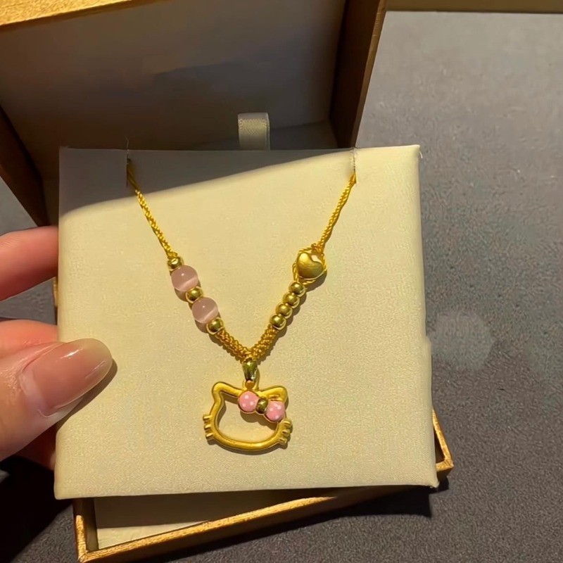 Cartoon Cat Hollow Pendant Gold Necklace for Girls, New Sweet, Cute and ...
