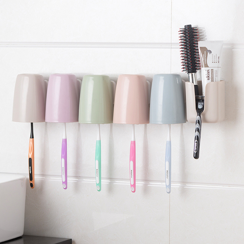 Toothbrush Rack Brushing Mouthwash Cup Wall-Mounted Toilet Perforation ...