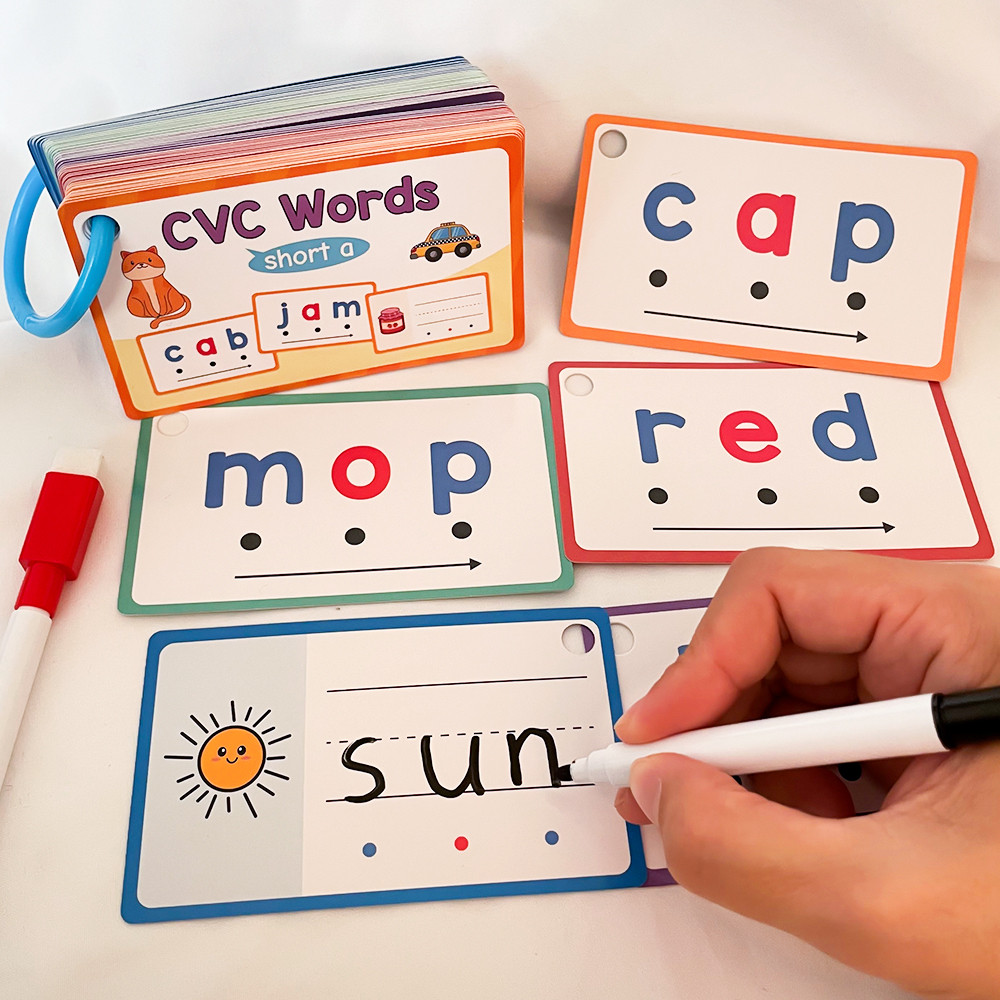 CVC Words Flashcards for Kids - Short Vowel Sounds Phonics Learning ...