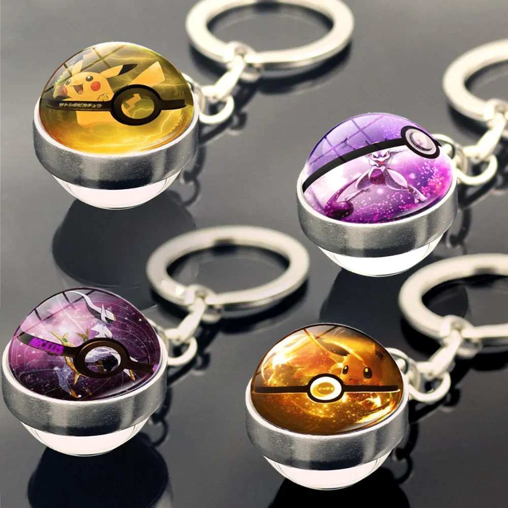 Pokemon Poke Ball Pikachu Keychain Anime Pikachu Eevee Action Figures ...
