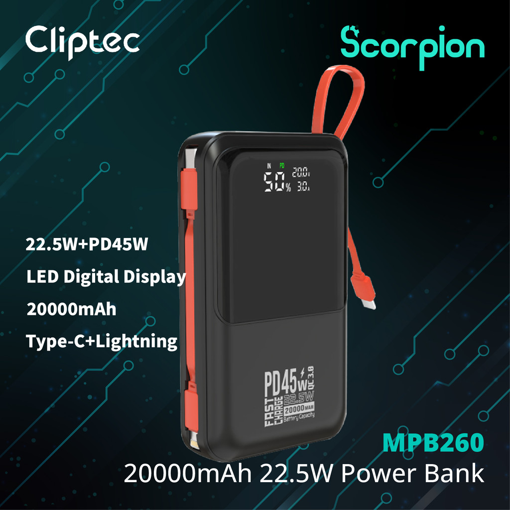 CLiPtec MPB260 20000mAh 22.5W Laptop and Phone Fast Charging Power Bank ...