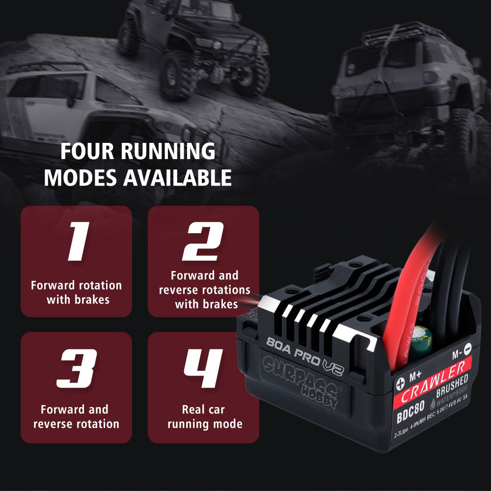SURPASS HOBBY New 80A Pro V2 Brushed ESC Buit-in BEC 6.0V/7.4V/8.4V ...