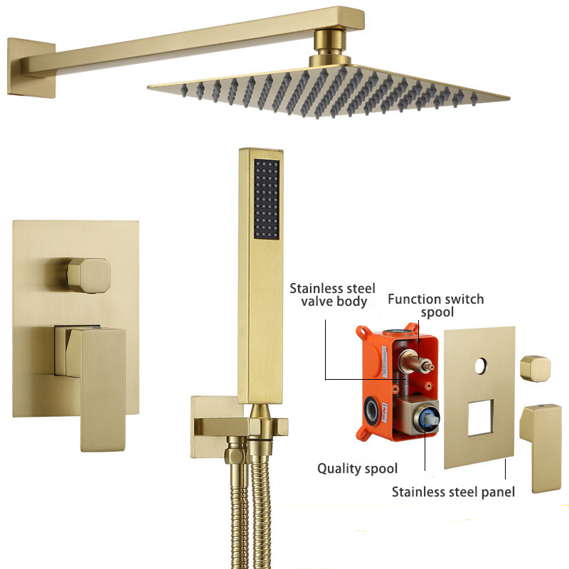 Bathroom shower set Square Concealed Brushed Gold shower set Ceiling ...