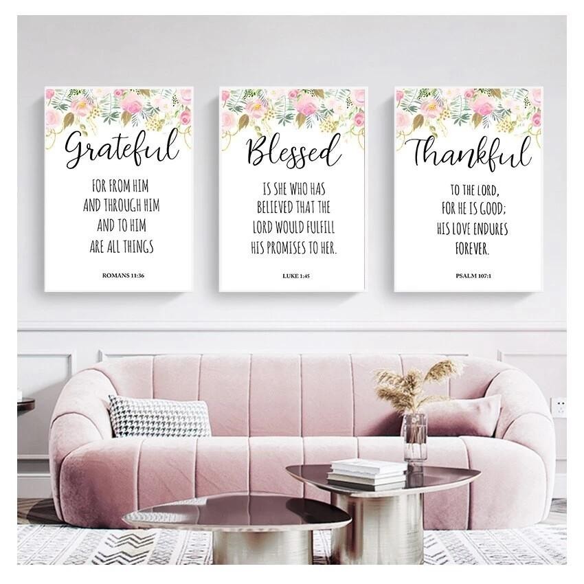 Christian Wall Art Canvas Watercolor Flowers with Bible Verses ...