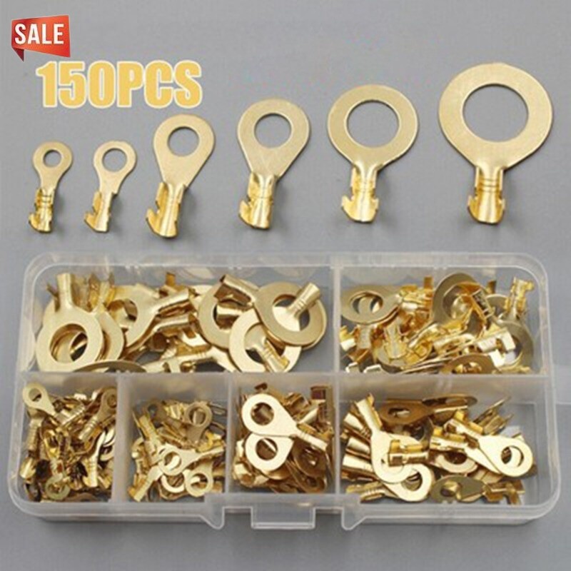 150X Crimp Copper Open-End Cable Lugs Ring Type Cable Wire Connector ...