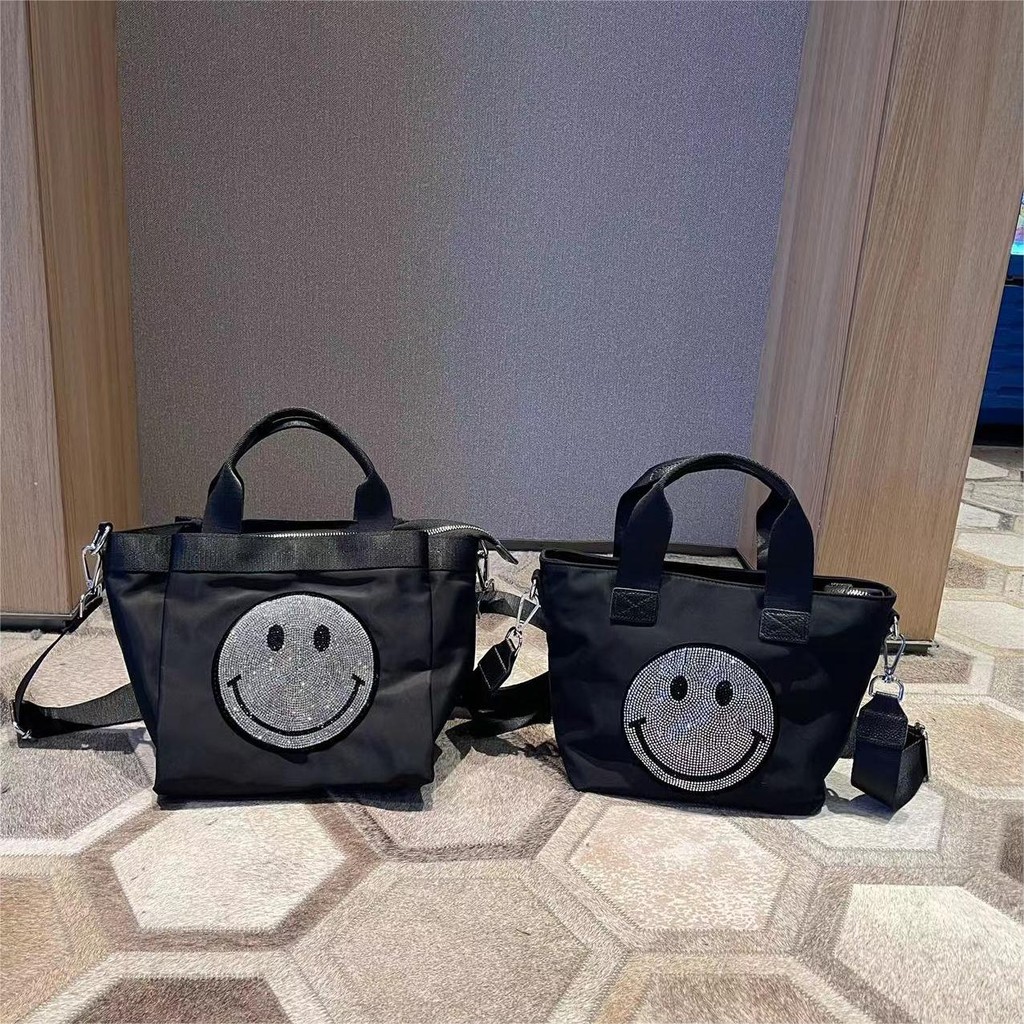 New Style Medium Smiley Face Tote Bag Simple Diamond-Stamped Tote Bag ...