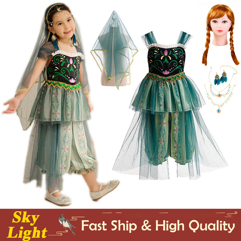 Princess Anna Jasmine Dark Green Shirt Pants Set For Kids Girl Aladdin ...