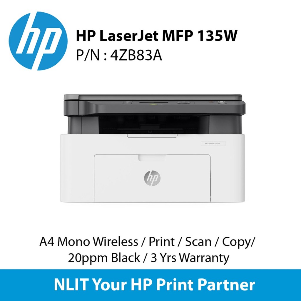 HP Laser MFP 135w (4ZB83A) A4 Mono Wireless, Print , Scan, Copy, 20ppm Black, 3 Yrs Warranty ...