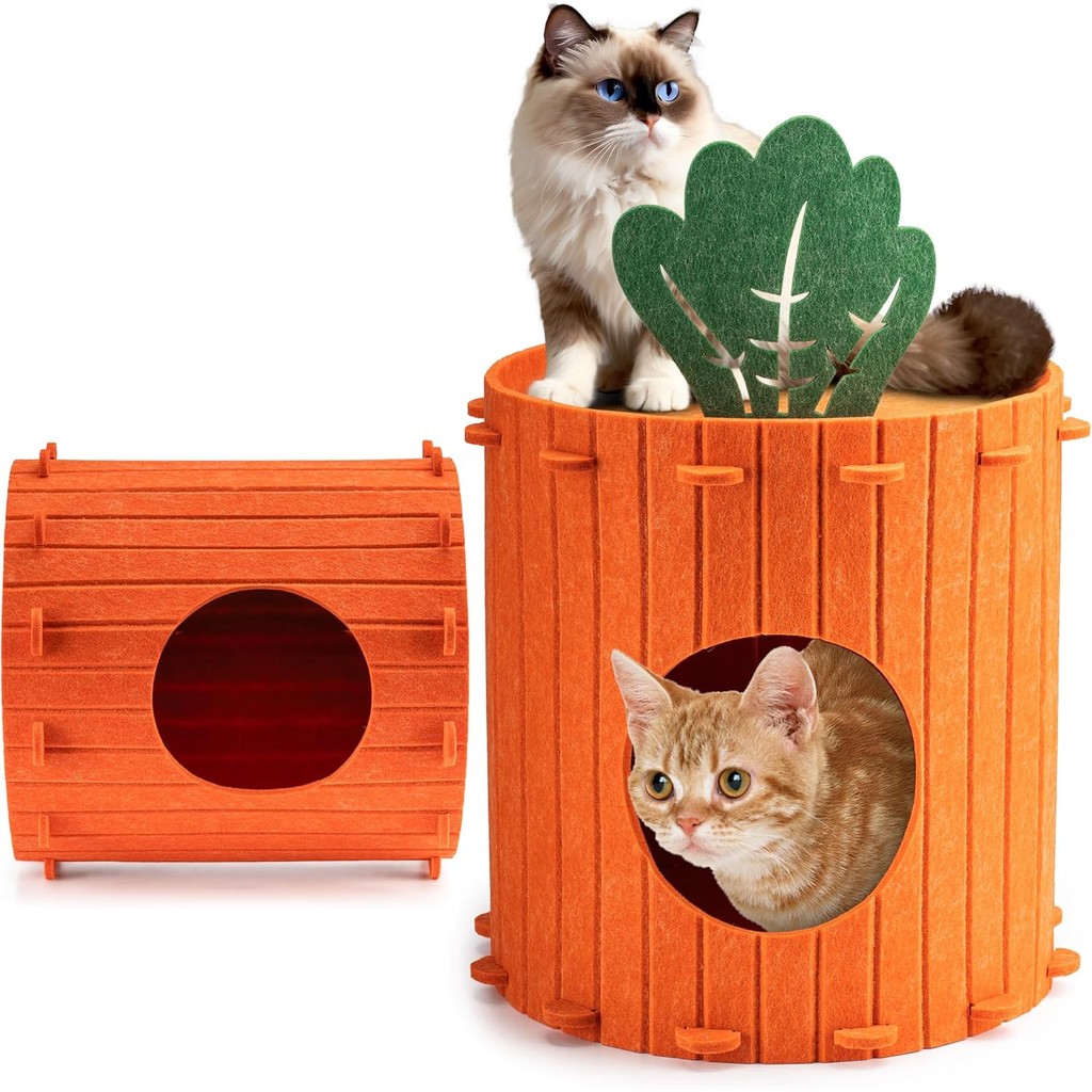 Cat Bed for Indoor Cats, Foldable Felt Cat Cave, Carrot House Cat ...