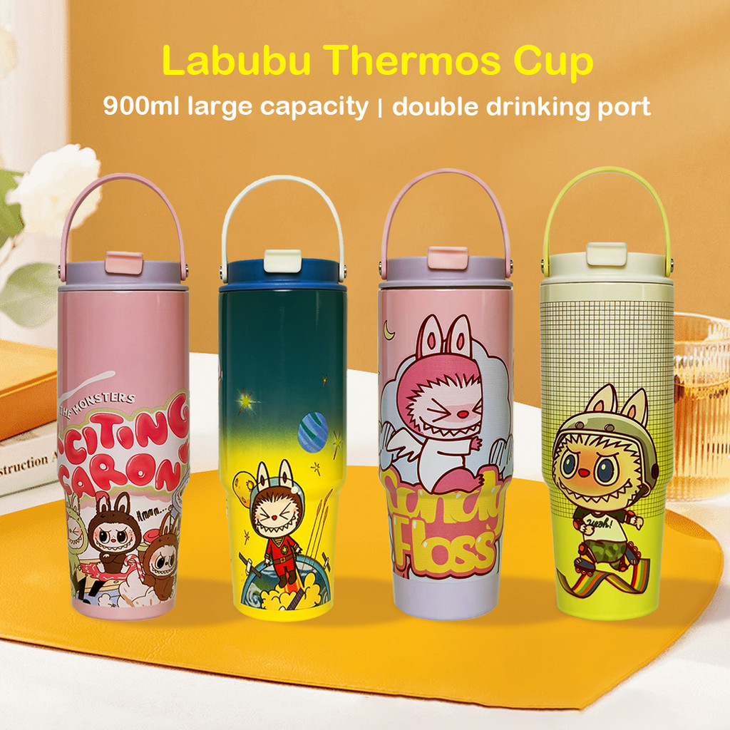 Labubu thertos cup Cartoon insulated cup large capacity bouncing cup ...