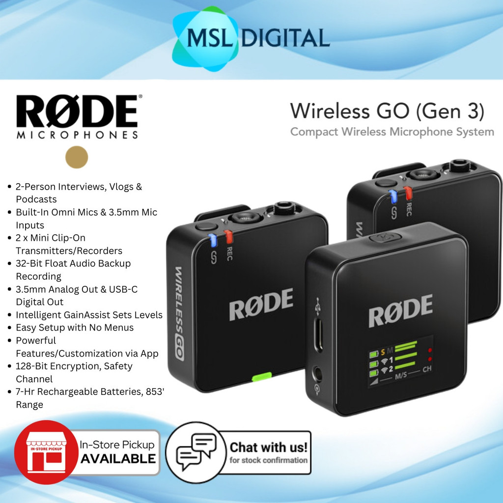 Rode Wireless GO III (Gen 3) Compact Wireless Microphone System for 2 ...