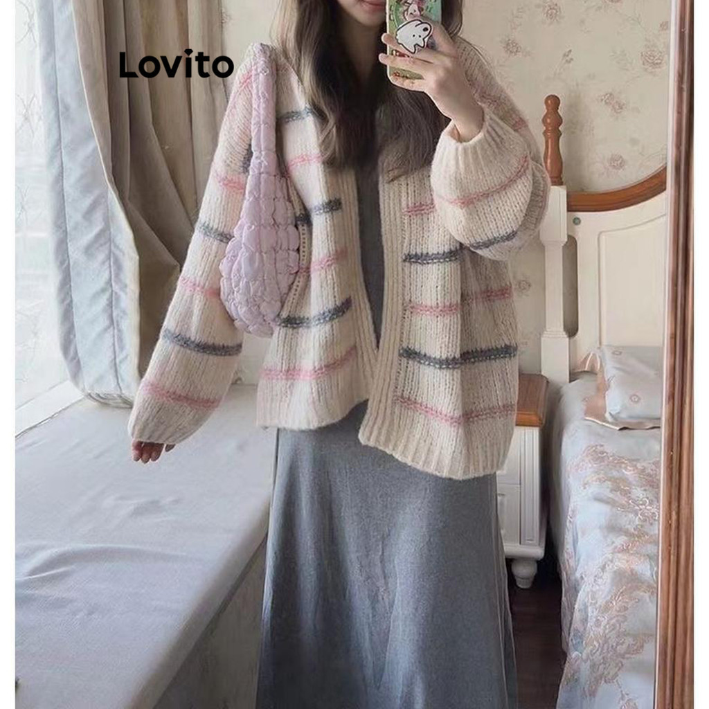 Lovito Casual Striped Colorblock Cardigans for Women LNA71474 Lovito ...
