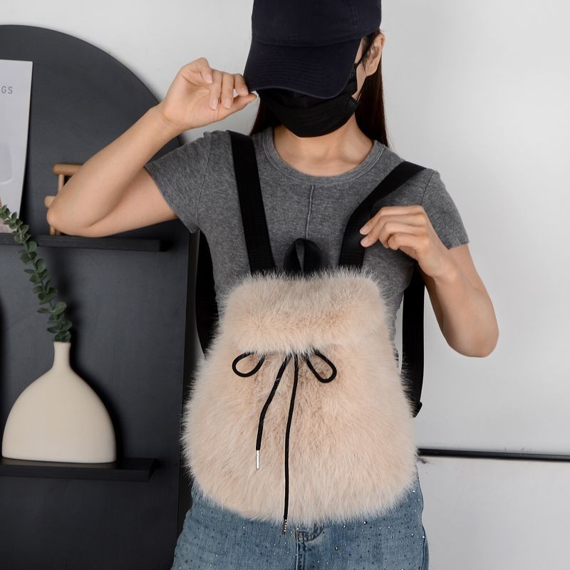 Women's Fashion Mini Backpack Autumn and Winter Korean Fluffy Backpack ...