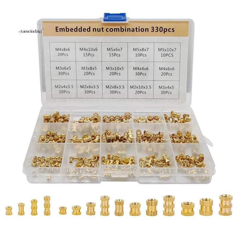 330 Pcs Brass Threaded Insert Nuts M2 M3 M5 Female Thread Knurled Nut ...