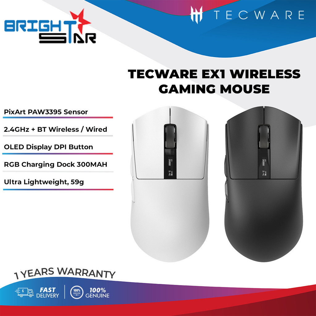 TECWARE EX1 Wireless Lightweight Gaming Mouse - Black/White | Shopee ...