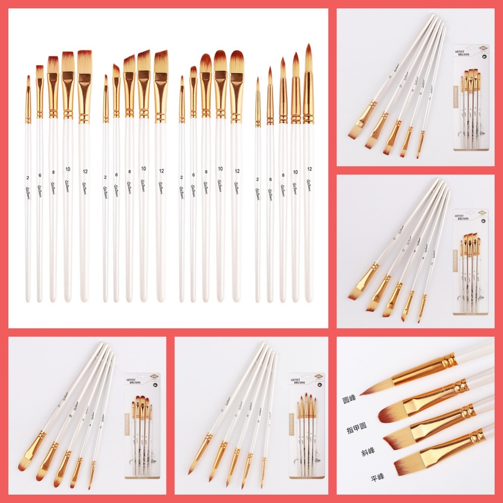 5-specification-brush set/golden ferrule nylon painting brush/golden ...