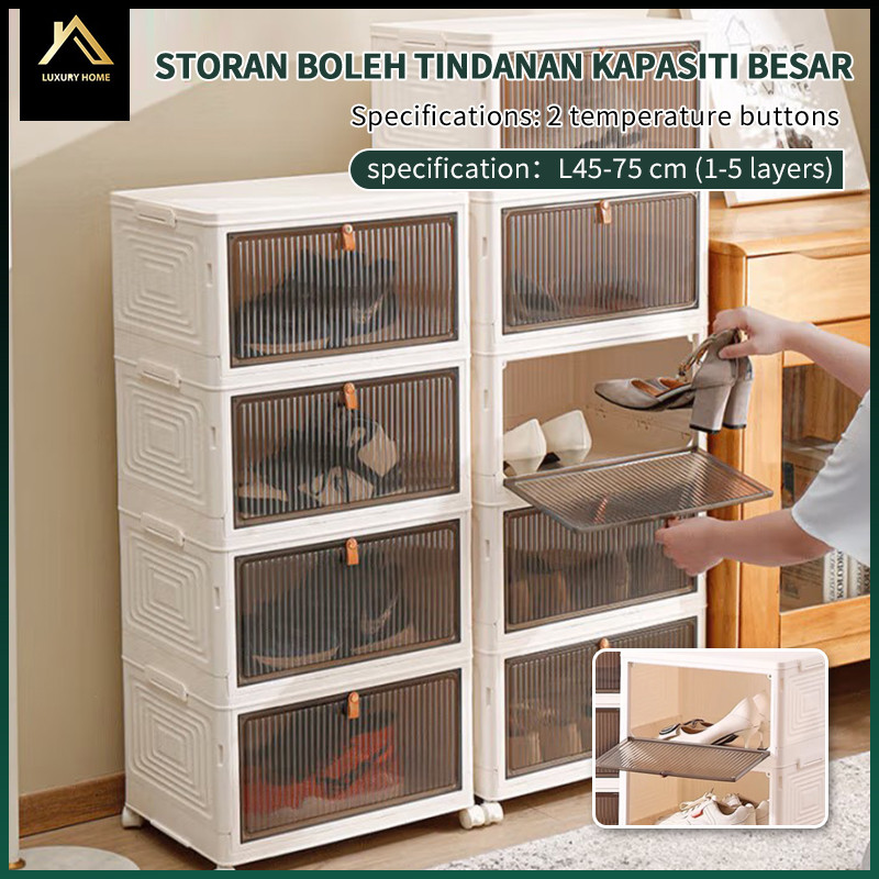 Luxury Home 6 Layers Foldable Storage Box Cabinet With Wheels Stackable ...