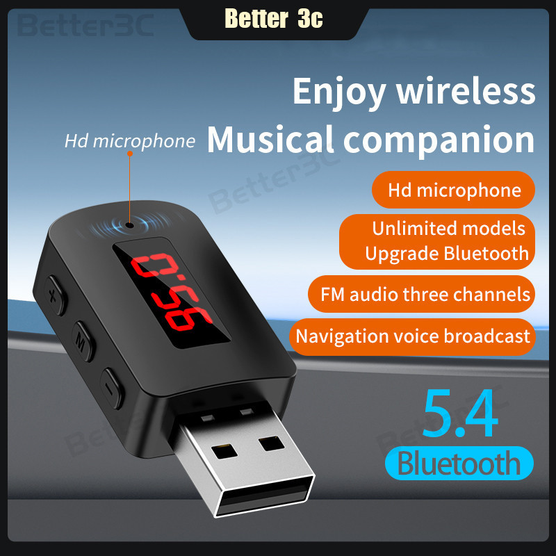 USB Bluetooth 5.4 FM Transmitter Receiver With Mic Handsfree Call Car ...