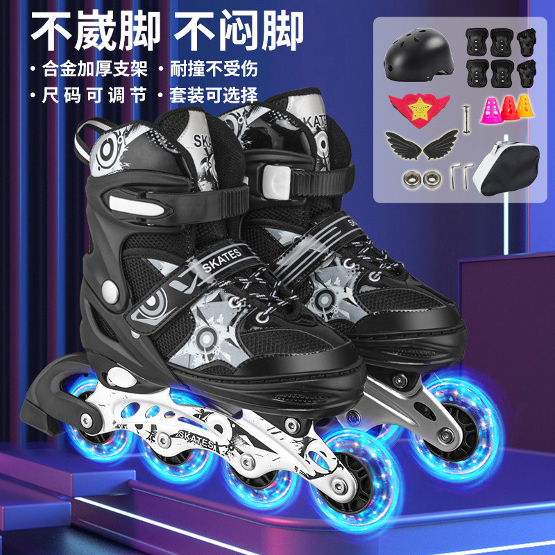 Kasut roda skate air kering set penuh kanak-kanak kasut roda pemula ...