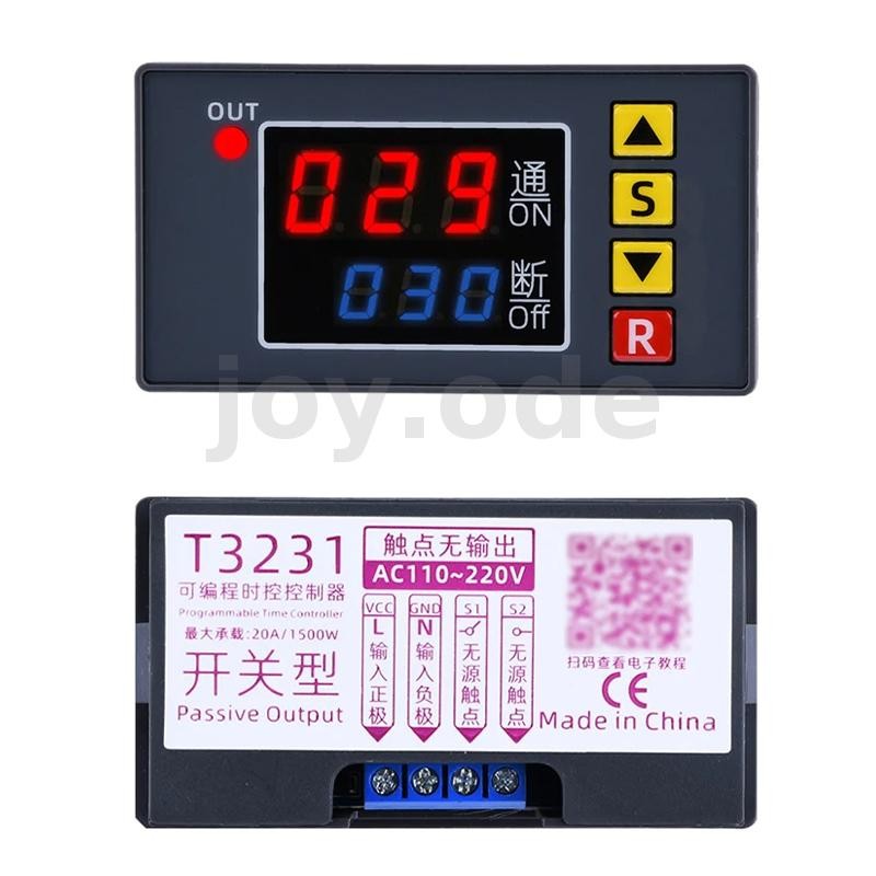 T3231 110V-220V 12V/24V Digital Time Delay Relay LED Cycle Timer Control Switch Adjustable ...