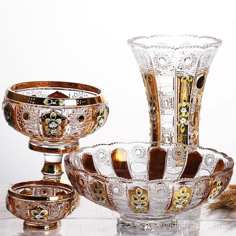 Czech Kraf Enamel Bunga Kaca Kristal Mangkuk Buah Hidangan Buah Pasu ...