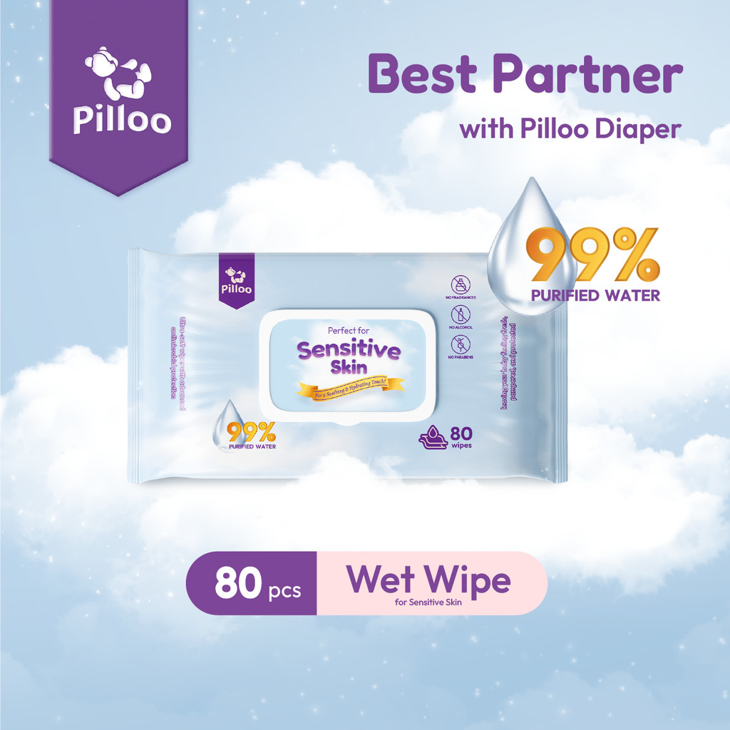 Pilloo Baby Wipes Soft Tissues No Alcohol Suitable for Sensitive Skin ...