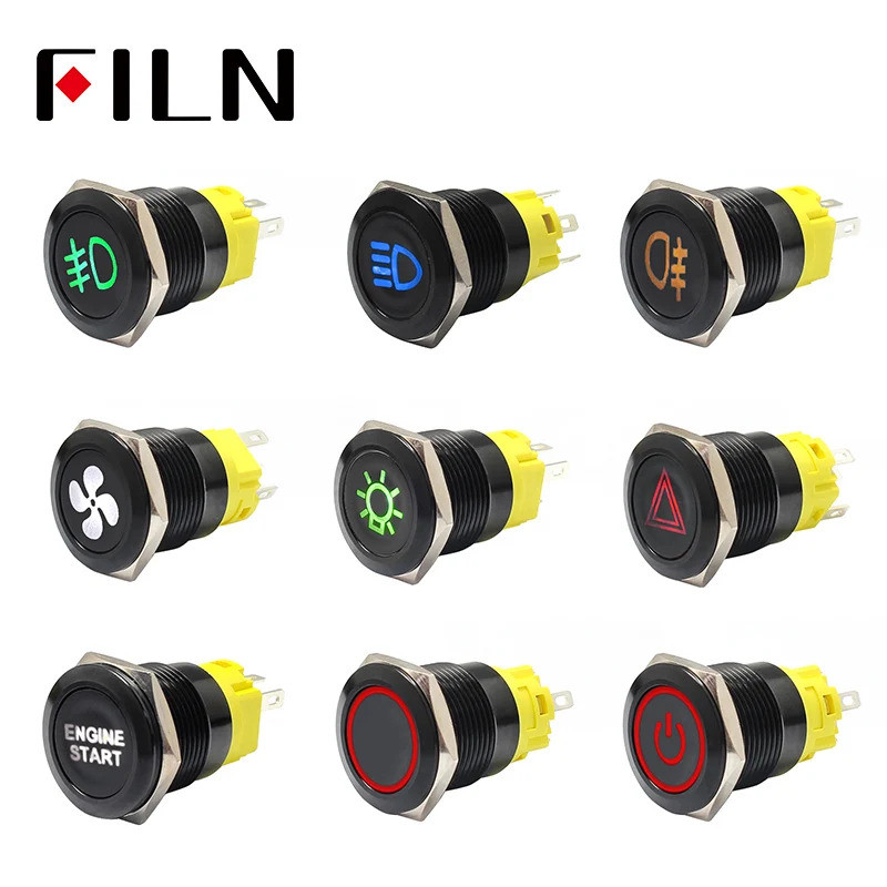 19mm 12v LED stainless steel black metal push button switch dashboard ...