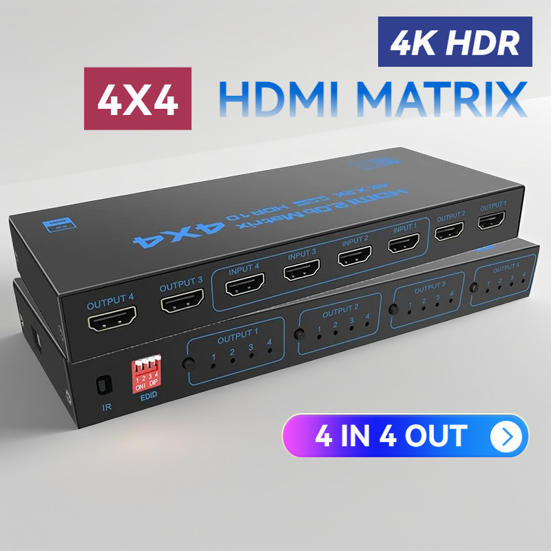 4K 4x4 HDMI Matrix Switch 4 in 4 out HDMI Splitter Audio Video Selector ...