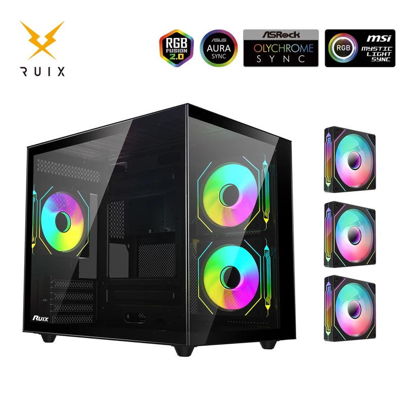 Ruix OV-502 Dual USB3.0 Full View Tempered Glass Mid Tower Micro-ATX ...
