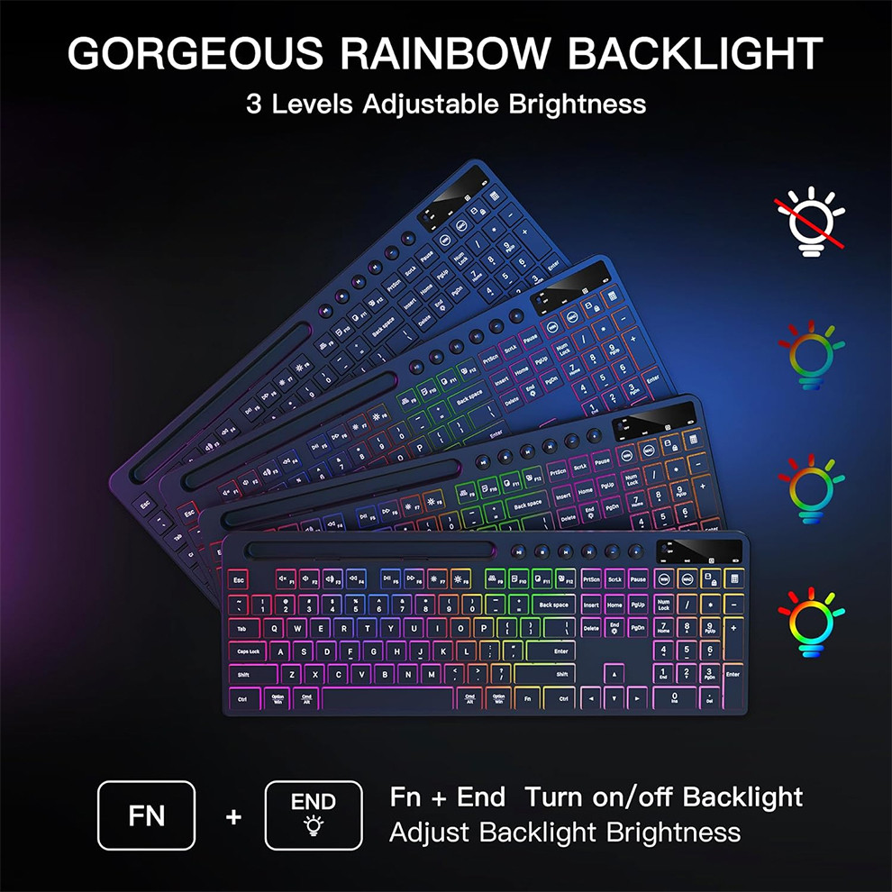 RGB Backlit Wireless Keyboard and Mouse Combo with Holder Stand Full ...