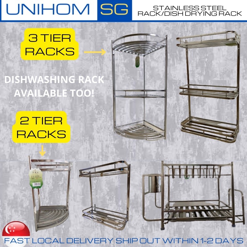 UnihomSG [ReadyStock] 2/3 Tier Stainless Steel Bathroom Racks Layered ...