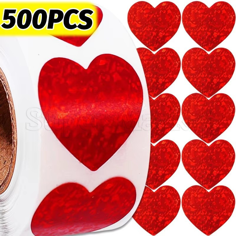 [ Featured ] 500pcs/roll Laser Love Heart Stickers - Envelope Sealing ...