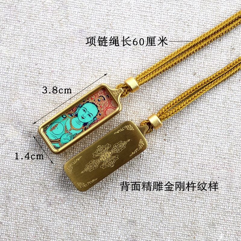 Tibetan Titanium Steel Small Thangka Hand-Painted Gold Pendant Yellow ...