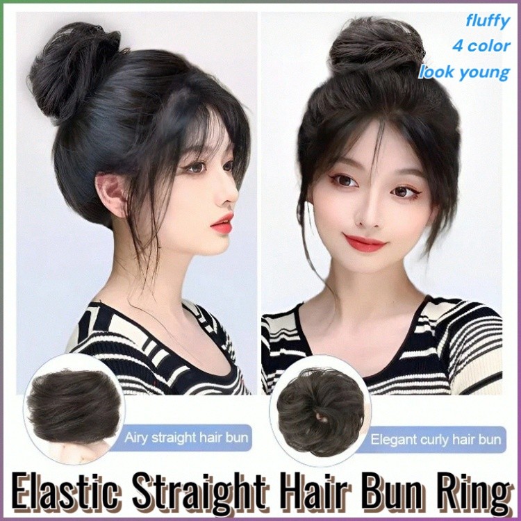 Elastic Straight Hair Bun Ring Elastic Band Hair Flower Fluffy ...