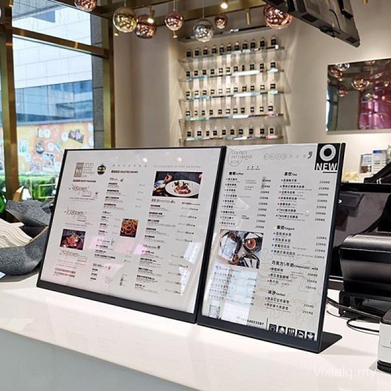 Kedai teh susu logam keluli tahan karat kad meja akrilik senarai harga kad paparan menu A3A4 kad ...