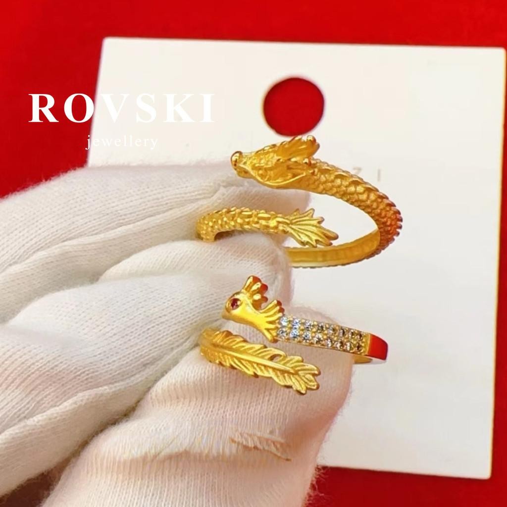 Gold Plated Couple Dragon and Phoenix Ring with Adjustable Opening Size ...