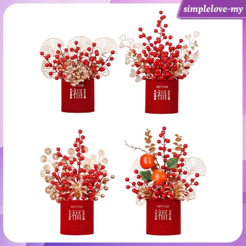 [SimpleloveMY] New Year Blessing Bucket Red Flower Arrangement Bucket ...