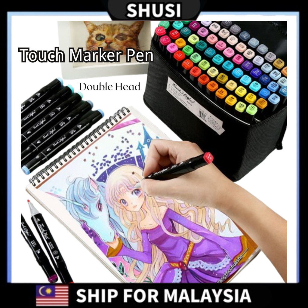 SHUSI Set Pen Marker Warna 24/48pcs Dwi-Hujung (Tip Halus & Berus)Untuk ...