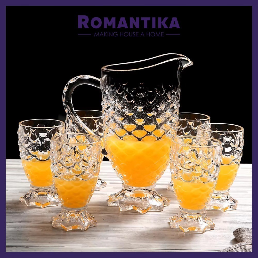 Romantika Mermaid Pitcher 7PC CLEAR BS JUG SET Fish Design Europe Style ...