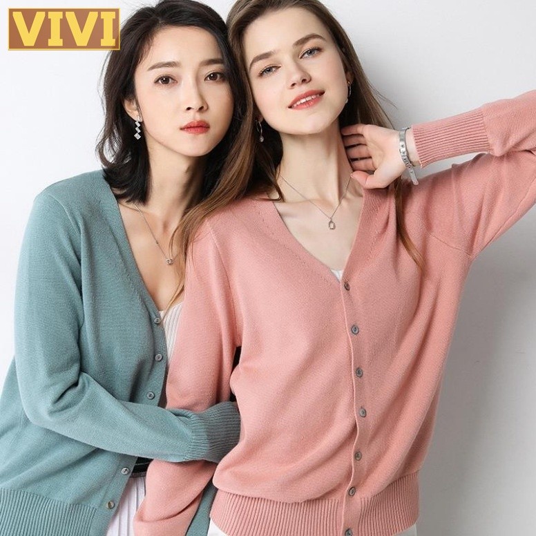 8 Colors Women Button Solid Color Knit Thin Cardigan Outerwear Long ...