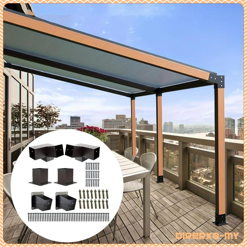 [DirerxaMY] Wooden Gazebo Kit Slanted Brackets Yard Pergola Bracket Kit DIY Post Base Kit for ...